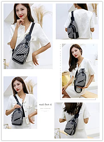 DAISHA Houndstooth canvas Casual Sling Backpack Multi-pocket,Travel Hiking Chest Bag Crossbody Daypack for Men & Women., Black, ytt3717