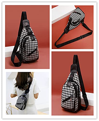 DAISHA Houndstooth canvas Casual Sling Backpack Multi-pocket,Travel Hiking Chest Bag Crossbody Daypack for Men & Women., Black, ytt3717