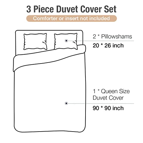 Lekesky Grey Duvet Cover Queen Size, Comforter Covers Queen 3pc Ultra Soft 100% Washed Microfiber Breathable Bedding Duvet Cover Set with Zipper Ties (1 Comforter Cover 90x90 +2 Pillow Cases)