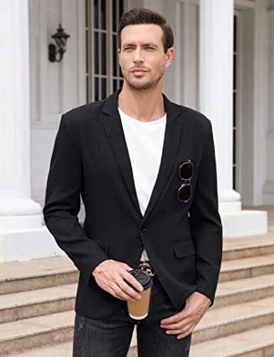 TURETRENDY Men's Casual Sport Coat Lightweight Linen Blazer One Button Business Suit Jackets Stylish Daily Suits Black 3XL