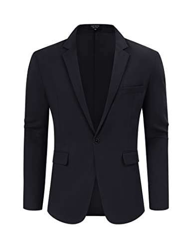 TURETRENDY Men's Casual Sport Coat Lightweight Linen Blazer One Button Business Suit Jackets Stylish Daily Suits Black 3XL