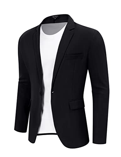 TURETRENDY Men's Casual Sport Coat Lightweight Linen Blazer One Button Business Suit Jackets Stylish Daily Suits Black 3XL
