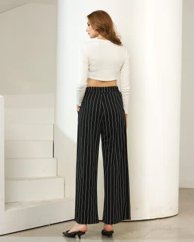 noflik Women's Business Casual High Waisted Wide Leg Palazzo Work Pants with Pockets (Black Stripe, M)