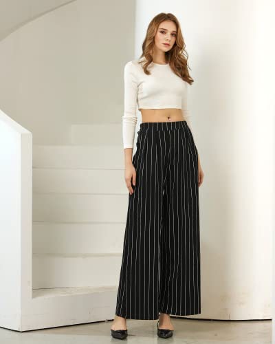 noflik Women's Business Casual High Waisted Wide Leg Palazzo Work Pants with Pockets (Black Stripe, M)