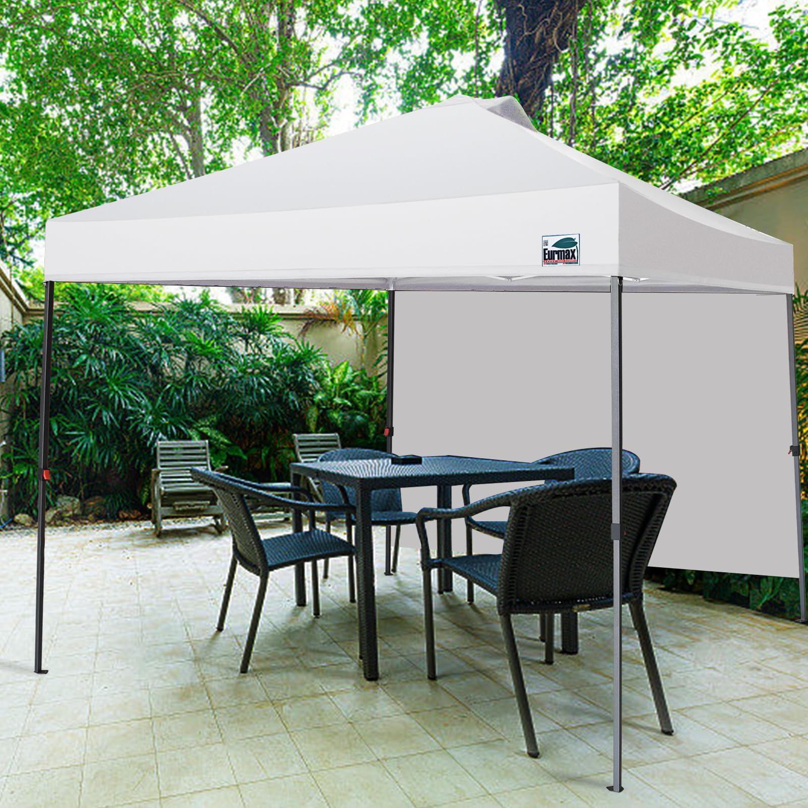 Eurmax USA NOMATTER ONE-Person Open&Close 10x10ft Pop Up Canopy Tent,Portable Shelter Canopy for Outdoor Events with 1 Removable Sidewall,Instant Canopies,Temporary Sunshade,Bonus 4 Sand Bags(White)