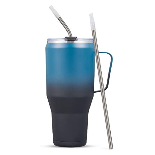 GOBATT 1 pack 40 oz Tumbler with Handle and Straw Lid,Reusable Stainless Steel Double Vacuum Insulated Travel Mug Iced Coffee cup ,Keep Cold for 24 Hours, navy black