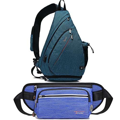 TUDEQU Sling Bag Crossbody Sling Backpack + Fanny Pack Waist Packs for Women Men, Water Resistant, Adjustable Strap, Suitable for Workout Traveling Casual Running Hiking Cycling