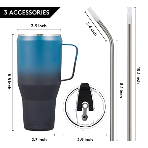 GOBATT 1 pack 40 oz Tumbler with Handle and Straw Lid,Reusable Stainless Steel Double Vacuum Insulated Travel Mug Iced Coffee cup ,Keep Cold for 24 Hours, navy black