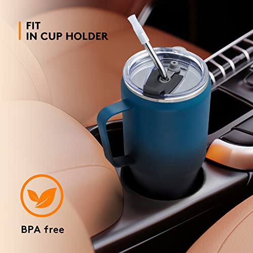 GOBATT 1 pack 40 oz Tumbler with Handle and Straw Lid,Reusable Stainless Steel Double Vacuum Insulated Travel Mug Iced Coffee cup ,Keep Cold for 24 Hours, navy black