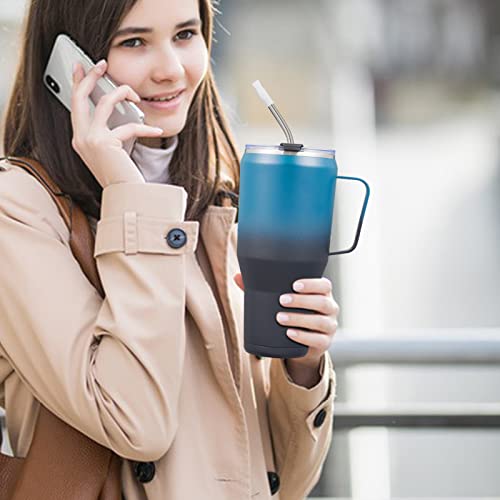 GOBATT 1 pack 40 oz Tumbler with Handle and Straw Lid,Reusable Stainless Steel Double Vacuum Insulated Travel Mug Iced Coffee cup ,Keep Cold for 24 Hours, navy black
