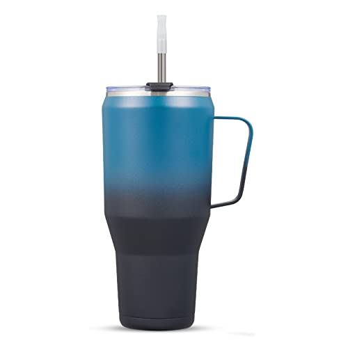GOBATT 1 pack 40 oz Tumbler with Handle and Straw Lid,Reusable Stainless Steel Double Vacuum Insulated Travel Mug Iced Coffee cup ,Keep Cold for 24 Hours, navy black