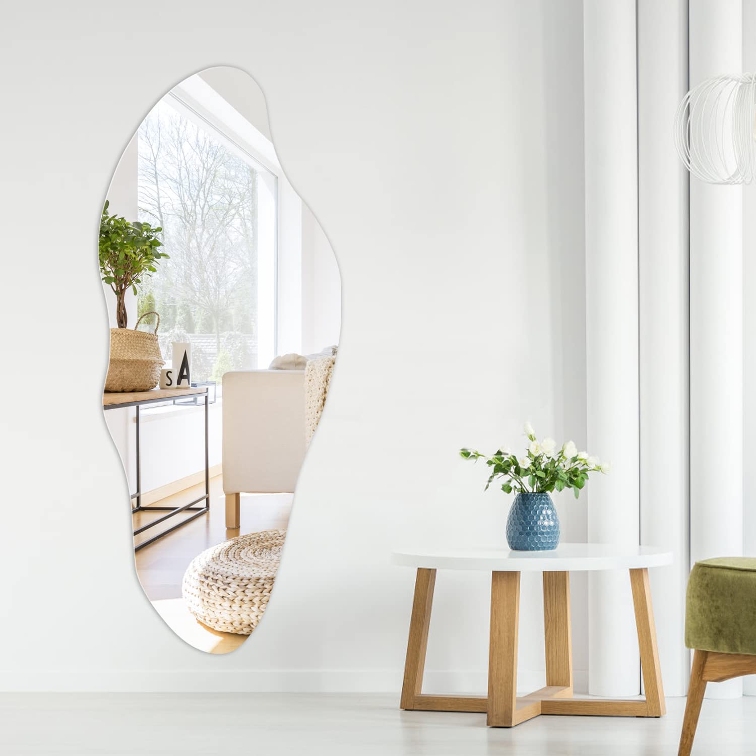CHOMAE Irregular Wall Mirror, Asymmetrical Wall Mounted Mirror 19.6 x 47 Inch, Large Decorative Shaped Mirror for Living Room, Bedroom, Entryway, Lake Shape