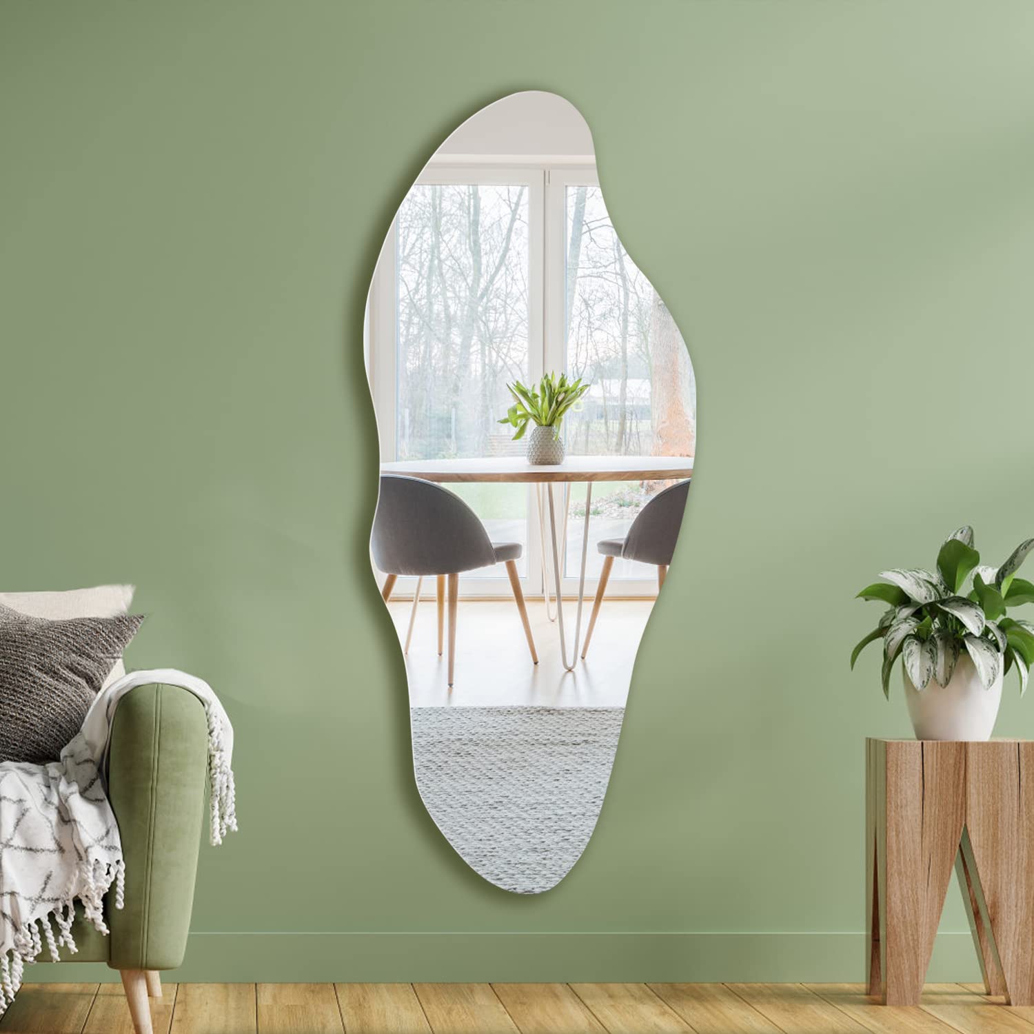CHOMAE Irregular Wall Mirror, Asymmetrical Wall Mounted Mirror 19.6 x 47 Inch, Large Decorative Shaped Mirror for Living Room, Bedroom, Entryway, Lake Shape
