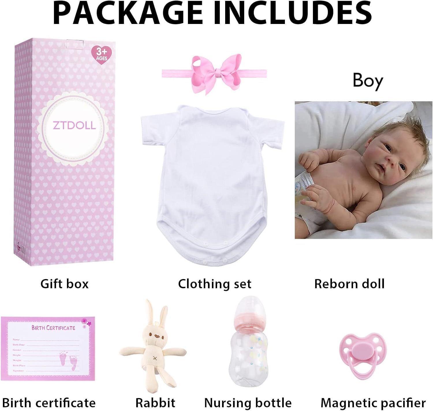 AFEWD 18" Lifelike Reborn Baby Boy Doll, Soft Body Silicone Vinyl, Weighted Newborn Toddler for Gift