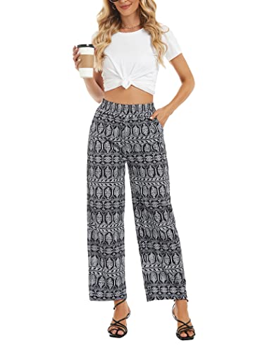 AMAMDHGA Womens Casual High Waisted Wide Leg Pants Work Leg Dress Slacks with Pockets Black XL