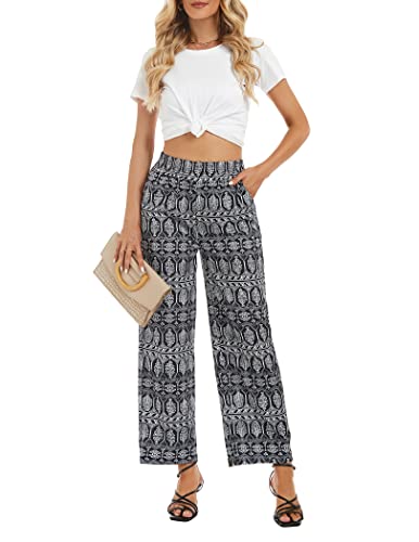 AMAMDHGA Womens Casual High Waisted Wide Leg Pants Work Leg Dress Slacks with Pockets Black XL