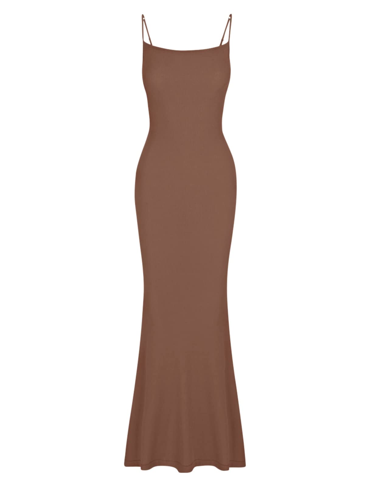 REORIA Women's Sexy Casual Lounge Slip Long Dress Elegant Wedding Guest Sleeveless Backless Ribbed Bodycon Maxi Dresses Coffee X-Small