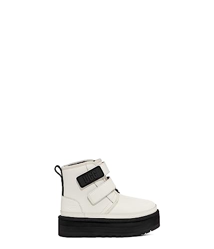 UGG Unisex-Child Neumel Platform Leather Boot, White, 2 Little Kid