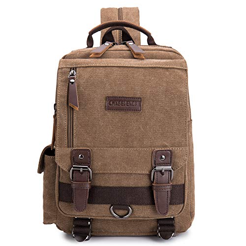 Small Canvas School Backpack, CMXSEVENDAY 11.8 inch Canvas Shoulder Sling Backpack Hiking Travel Daypacks Unisex Casual Bookbag