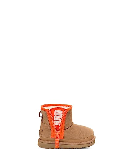 UGG Unisex-Child Classic Mini Zipper Tape Logo Boot, Chestnut, 2 Little Kid