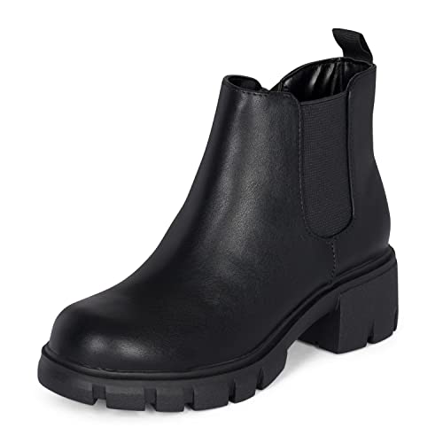 Chariot &Co: Dance-IIS - Girls/Kids/Childrens Lug Sole Chelsea Fashion Platform Ankle Booties (Black Pu, 13)
