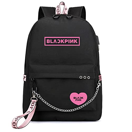 Anzeho Kpop Backpack Lisa Rose JISOO Jennie Backpack Laptop Backpack with USB Charging Port Travel Outdoor Daypack for Girls