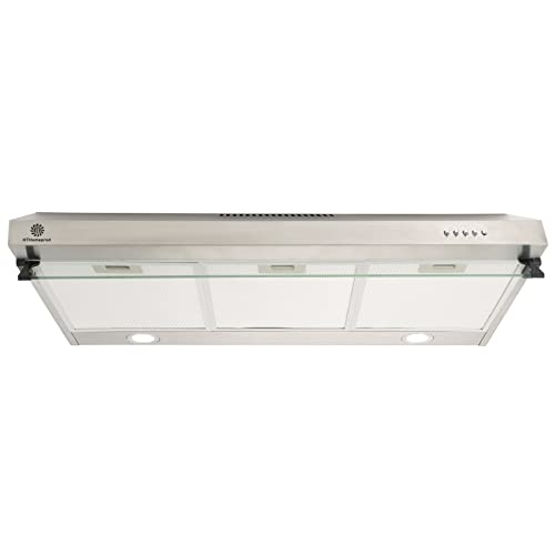 Slim Under Cabinet Range Hood in Stainless Steel, 36 Inch, Ducted Ductless Convertible Kitchen Hood, Dual-motor Exhaust Fan, Top and Rear Vent, 3-Speed, LED Lights, HTH HTHOMEPROD