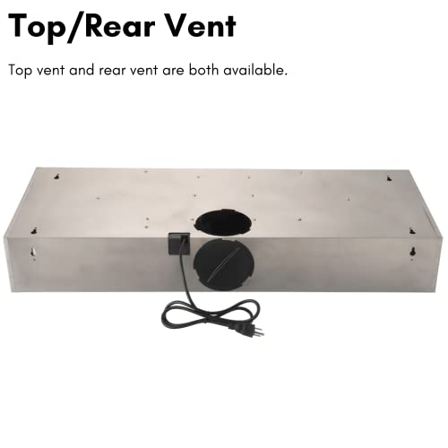 Slim Under Cabinet Range Hood in Stainless Steel, 36 Inch, Ducted Ductless Convertible Kitchen Hood, Dual-motor Exhaust Fan, Top and Rear Vent, 3-Speed, LED Lights, HTH HTHOMEPROD