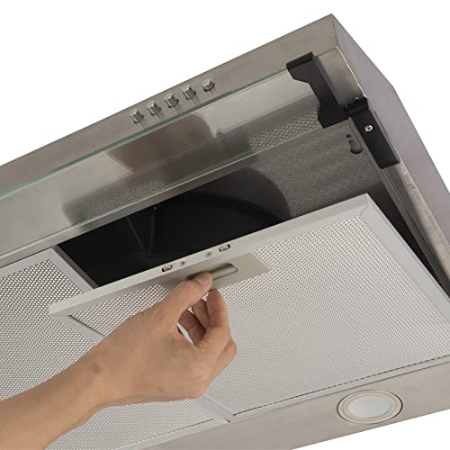 Slim Under Cabinet Range Hood in Stainless Steel, 36 Inch, Ducted Ductless Convertible Kitchen Hood, Dual-motor Exhaust Fan, Top and Rear Vent, 3-Speed, LED Lights, HTH HTHOMEPROD