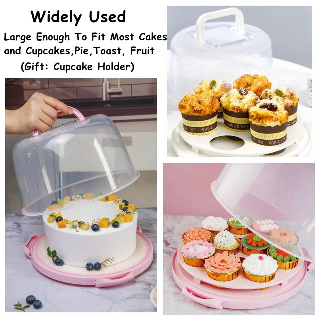 HomDSim Cake Carrier Round Cake Stand Plus Height Cake Container with Cupcakes Pad, Handle, Lid Reusable Package Box for Transporting Desserts,Pie,Toast,Fruit