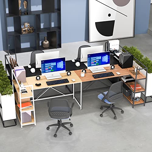 Tangkula Reversible L-Shaped Computer Desk, Space Saving Corner Desk with 3-Tier Storage Shelves & Metal Frame, Modern Executive Home Office Desk, PC Laptop Desk Workstation for Small Space (Walnut)