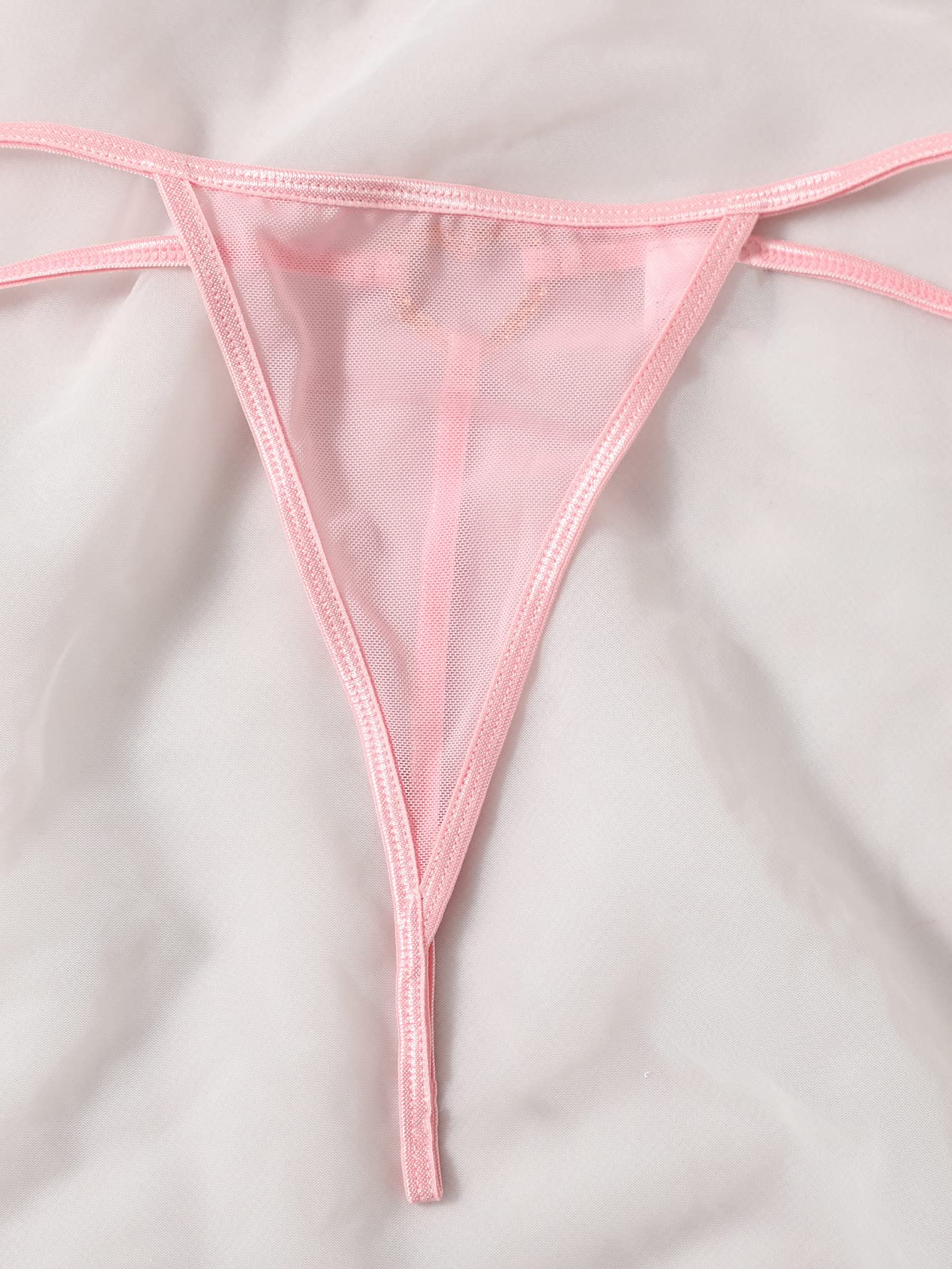 Verdusa Women's Rhinestone Mid Rise Mesh Thong Underwear Hipster Pink L