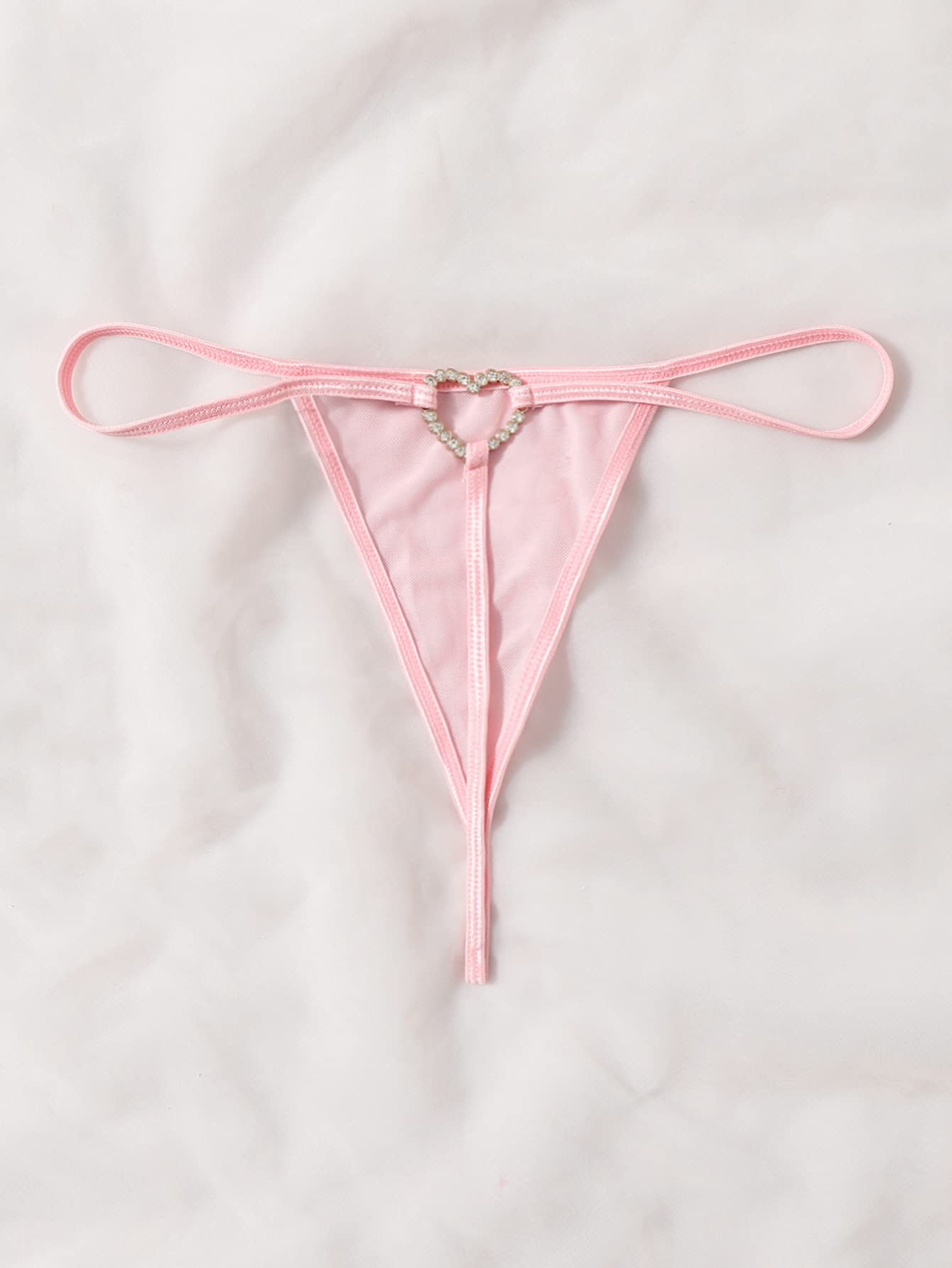 Verdusa Women's Rhinestone Mid Rise Mesh Thong Underwear Hipster Pink L