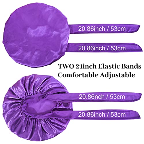 Weradau Pack of 2 Satin Sleeping Bonnet Women Elastic Satin Bonnet Sleep Cap, Adjustable Satin Shower Cap Hair Bonnet