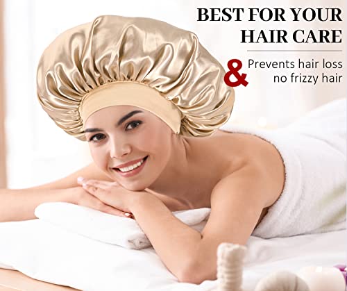 Weradau Pack of 2 Satin Sleeping Bonnet Women Elastic Satin Bonnet Sleep Cap, Adjustable Satin Shower Cap Hair Bonnet