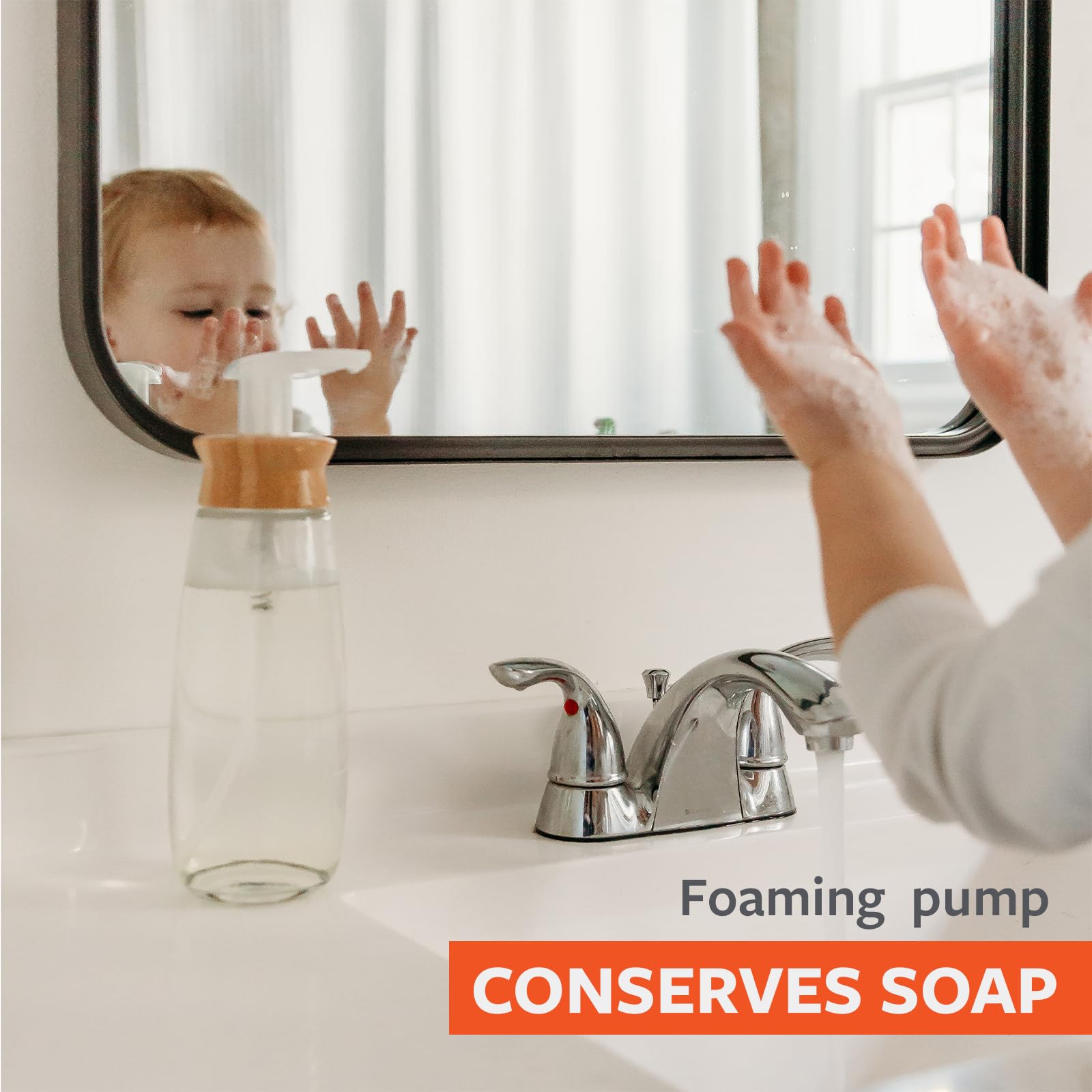 Updated Full Circle Foamance Glass Foaming Soap Dispenser Bamboo Lid, 16-Ounce, Clear