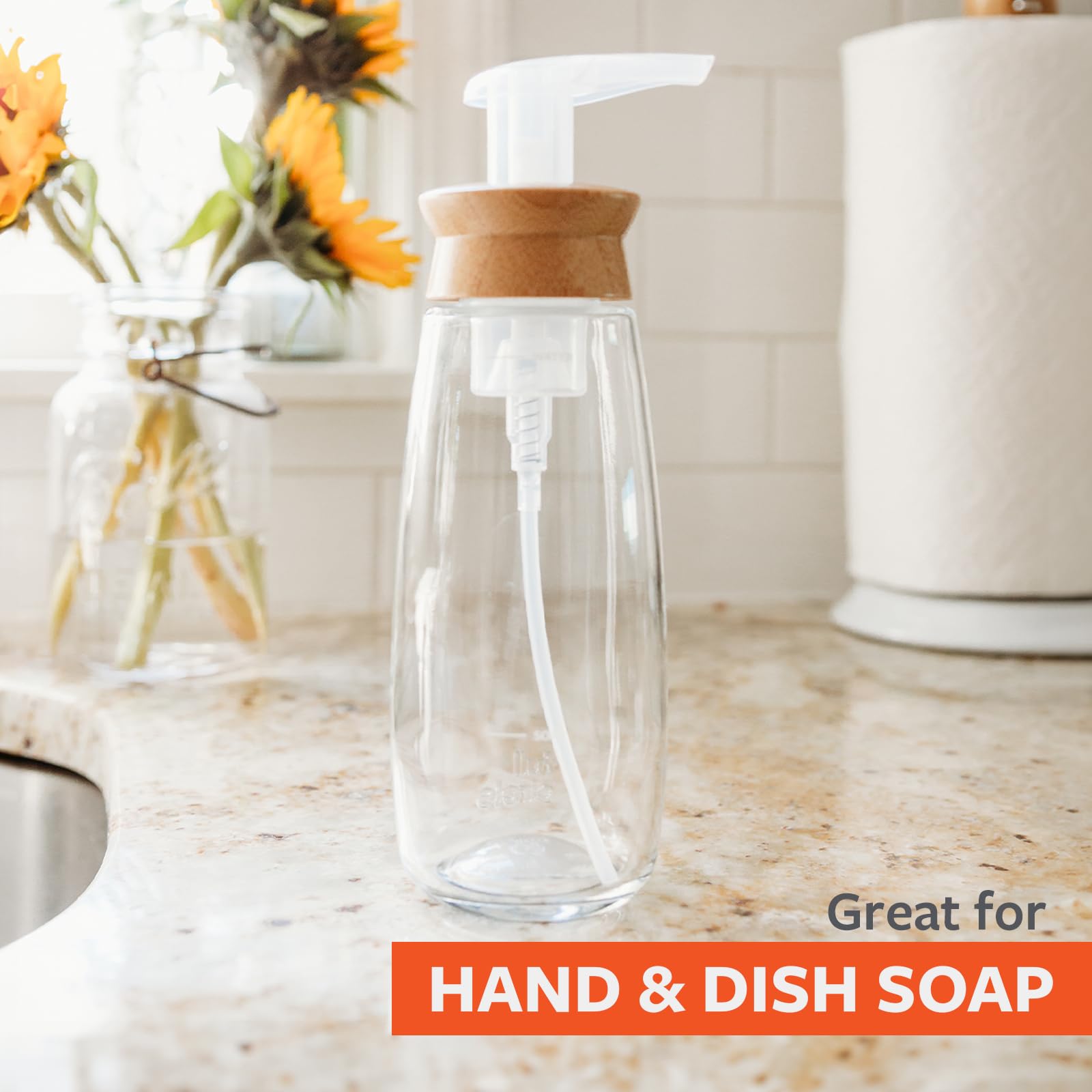 Updated Full Circle Foamance Glass Foaming Soap Dispenser Bamboo Lid, 16-Ounce, Clear