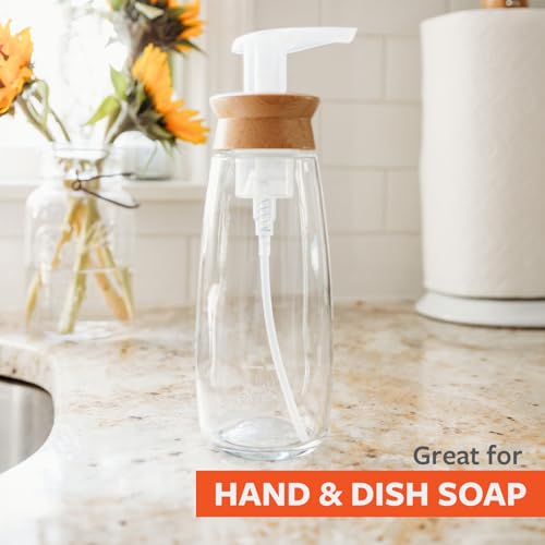Updated Full Circle Foamance Glass Foaming Soap Dispenser Bamboo Lid, 16-Ounce, Clear