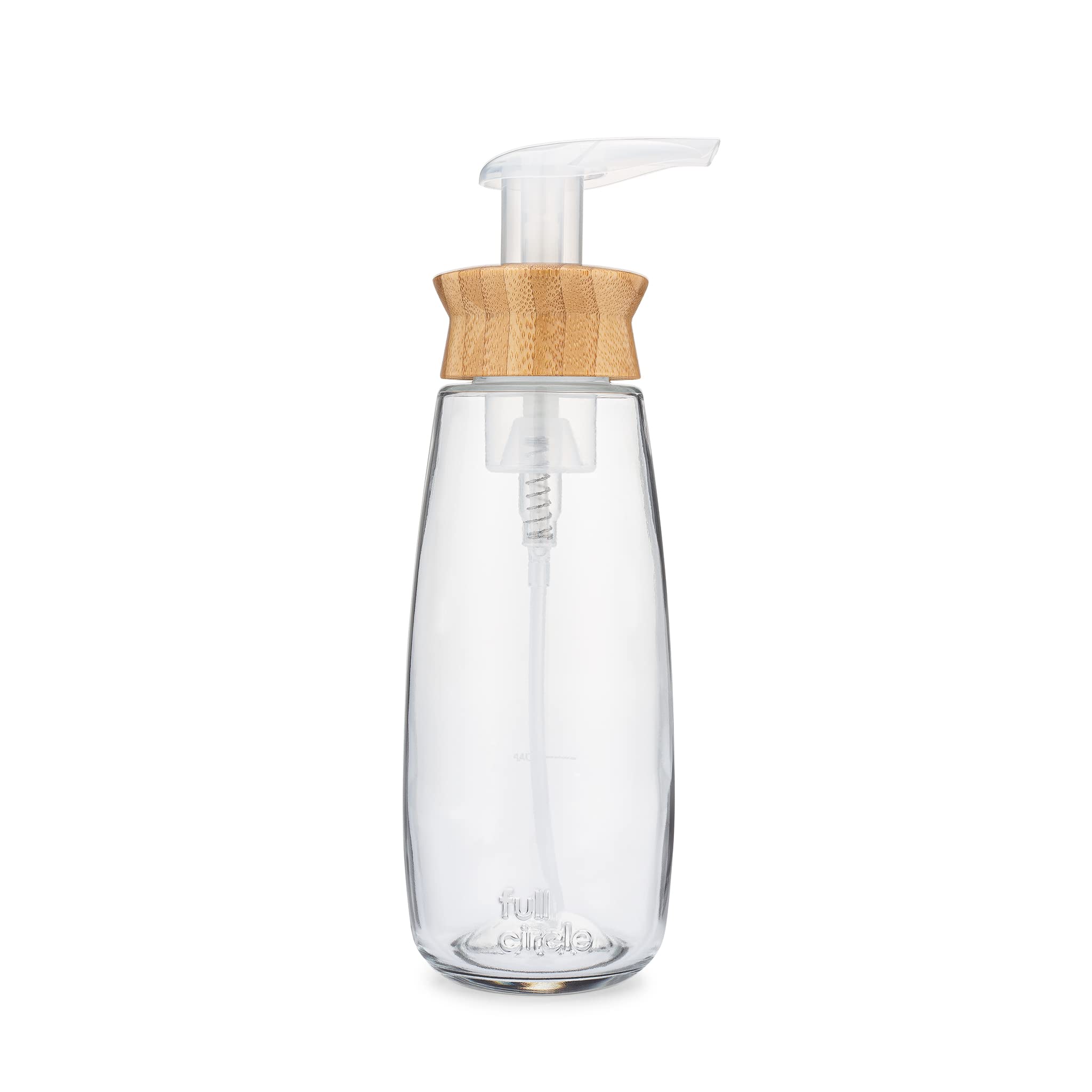 Updated Full Circle Foamance Glass Foaming Soap Dispenser Bamboo Lid, 16-Ounce, Clear