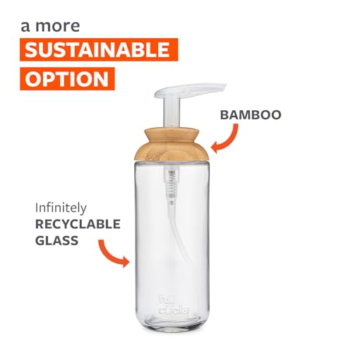 Full Circle Soap Opera Recycled Glass Gel Soap & Lotion Dispenser, Bamboo Lid, 12-Ounce, Clear