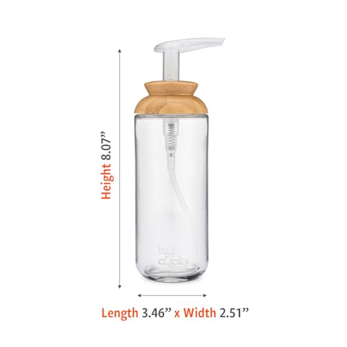 Full Circle Soap Opera Recycled Glass Gel Soap & Lotion Dispenser, Bamboo Lid, 12-Ounce, Clear
