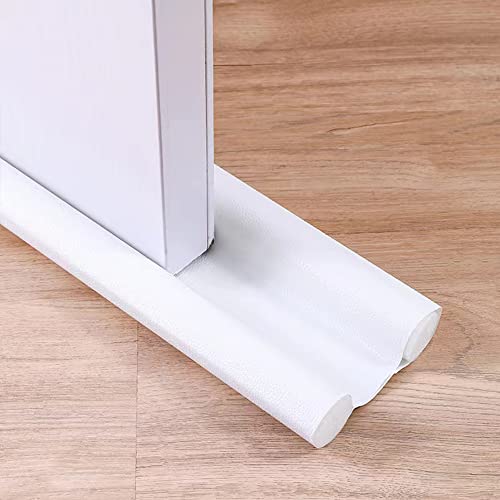 Door Draft Stopper Weather Stripping Noise Blocker - Under Door Draft Noise Blocker Gap Stoppers Entry Door Draft Guard for Bottom of Doors Adjustable (White)
