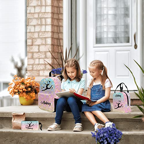 Gymnastic Scale Mermaid Personalized Backpack Set for Teen Boys Girls with Lunch Box & Pencil Pouch Bag Travel Backpack