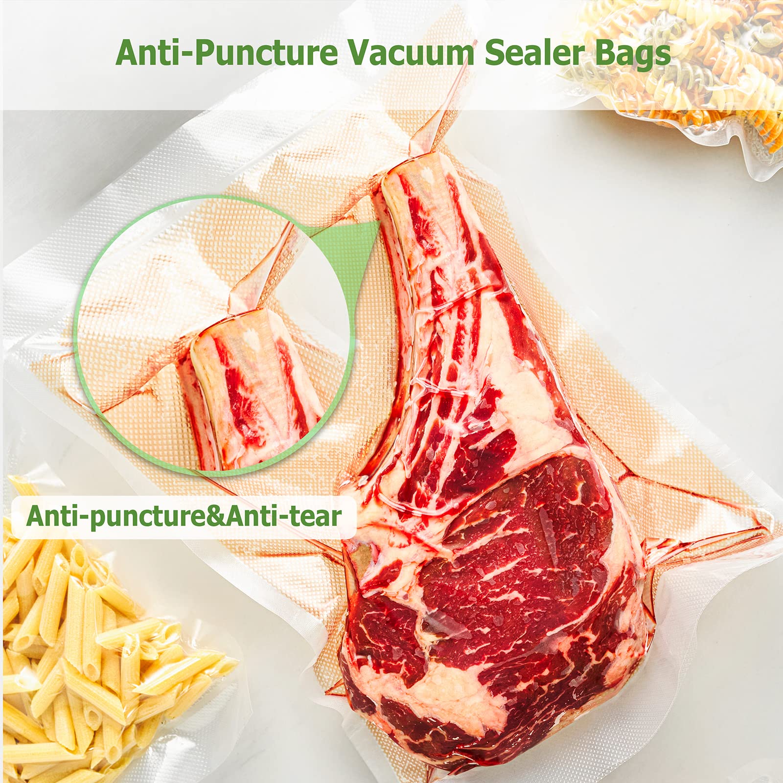 Gasbye Vacuum Sealer Bags, [ 200ft Mega-Pack ] with 8"x50' (2 Rolls) & 11"x50' (2 Rolls) for Custom Fit Airtight Food Sealer & Sous Vide, BPA Free, 7-Layer Ultra-Thick Anti-Puncture Design, 4 Pack