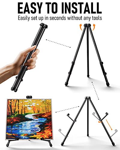 Nicpro Tabletop Easel Stand for Display, 14” Small Black Steel Portable & Adjustable Table Tripod Easels for Canvas Paintings, Framed Pictures, Event Signs, Posters- with Carry Bag