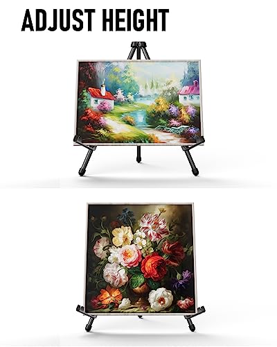 Nicpro Tabletop Easel Stand for Display, 14” Small Black Steel Portable & Adjustable Table Tripod Easels for Canvas Paintings, Framed Pictures, Event Signs, Posters- with Carry Bag