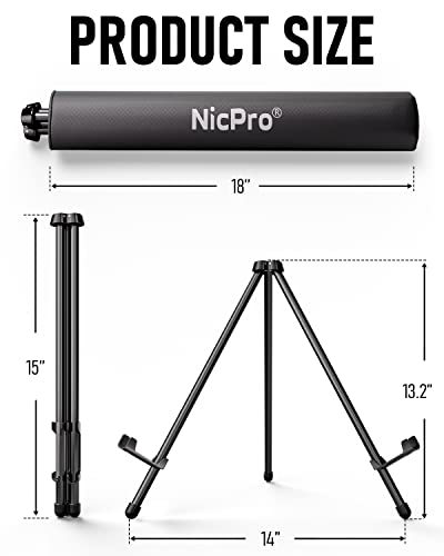 Nicpro Tabletop Easel Stand for Display, 14” Small Black Steel Portable & Adjustable Table Tripod Easels for Canvas Paintings, Framed Pictures, Event Signs, Posters- with Carry Bag