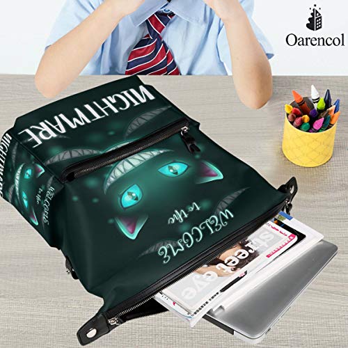 Oarencol Welcome To The Nightmare Scary Backpack Creepy Evil Cat Face School Book Bag Travel Hiking Camping Laptop Daypack