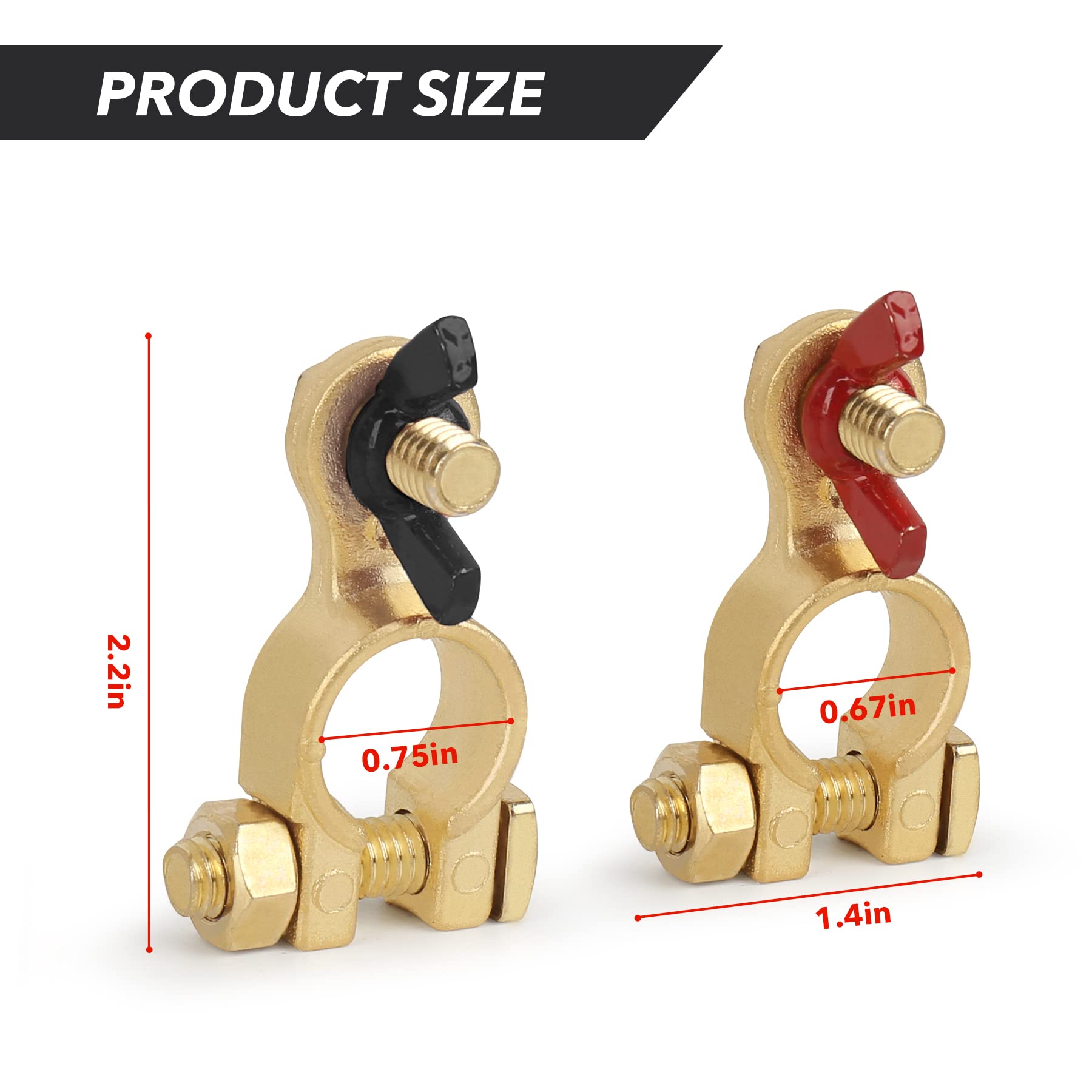 SINGARO Car Battery Terminal Connector, Pure Copper Cable End Top Post Clip Positive and Negative Pole, Applicable to Automobile, Truck, RV and Yacht Accessories