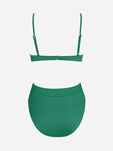 CUPSHE Bikini Set for Women Two Piece Swimsuits High Waisted Adjustable Spaghetti Straps Back Hook Backless, S Emerald Green